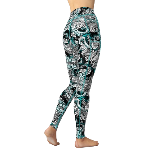 Spacefish Army Electric Blue Octofloral Leggings | Beach Cities Scuba
